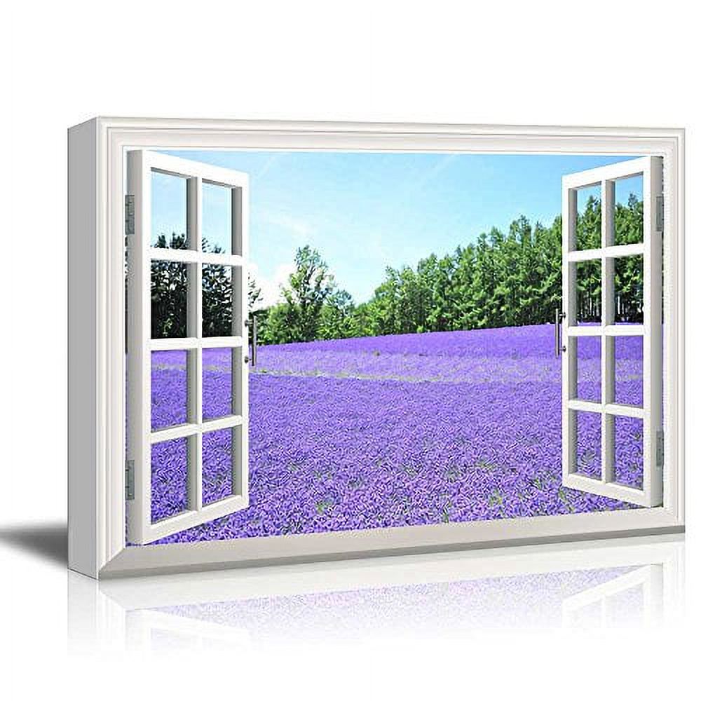 wall26 Canvas Print Wall Art Window View of Lavender Flowers and Trees ...