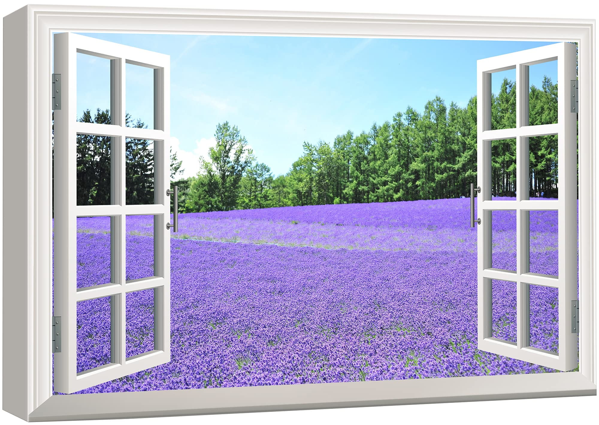 wall26 Canvas Print Wall Art Window View of Lavender Flowers and Trees ...