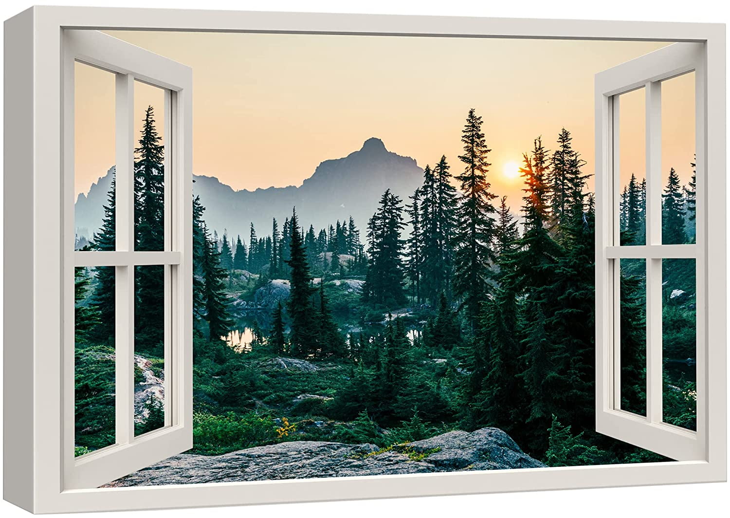wall26 Canvas Print Wall Art Window View Midwest Mountain Range Pine ...