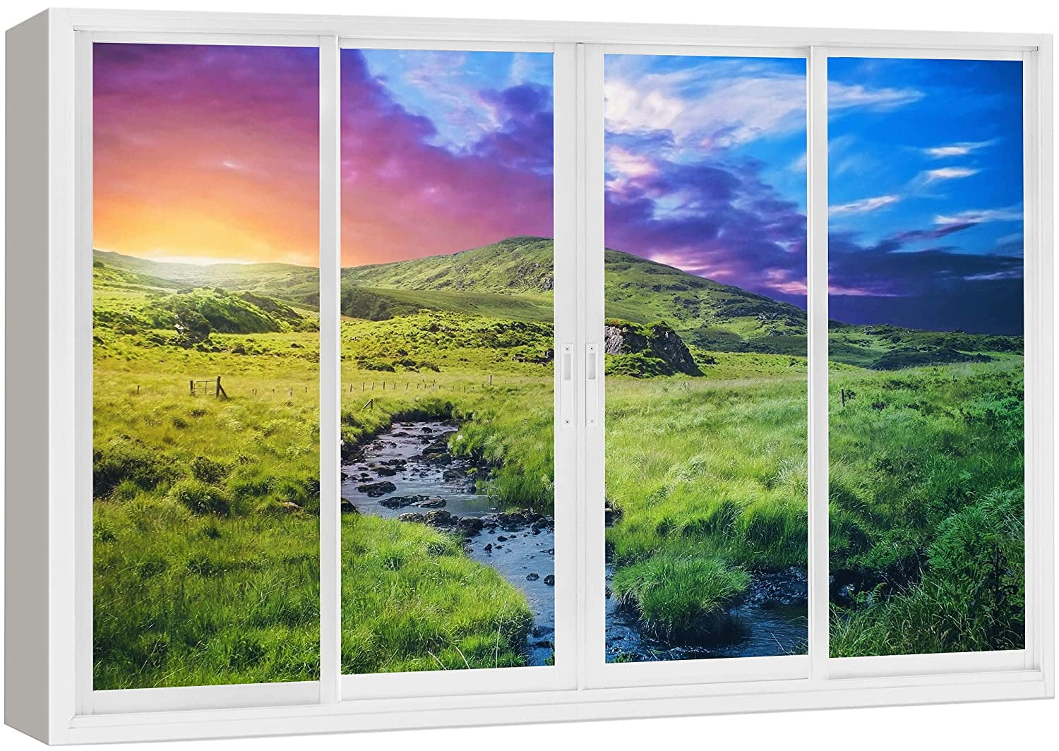 wall26 Canvas Print Wall Art Window View Neon Rainbow Sunset Mountain ...