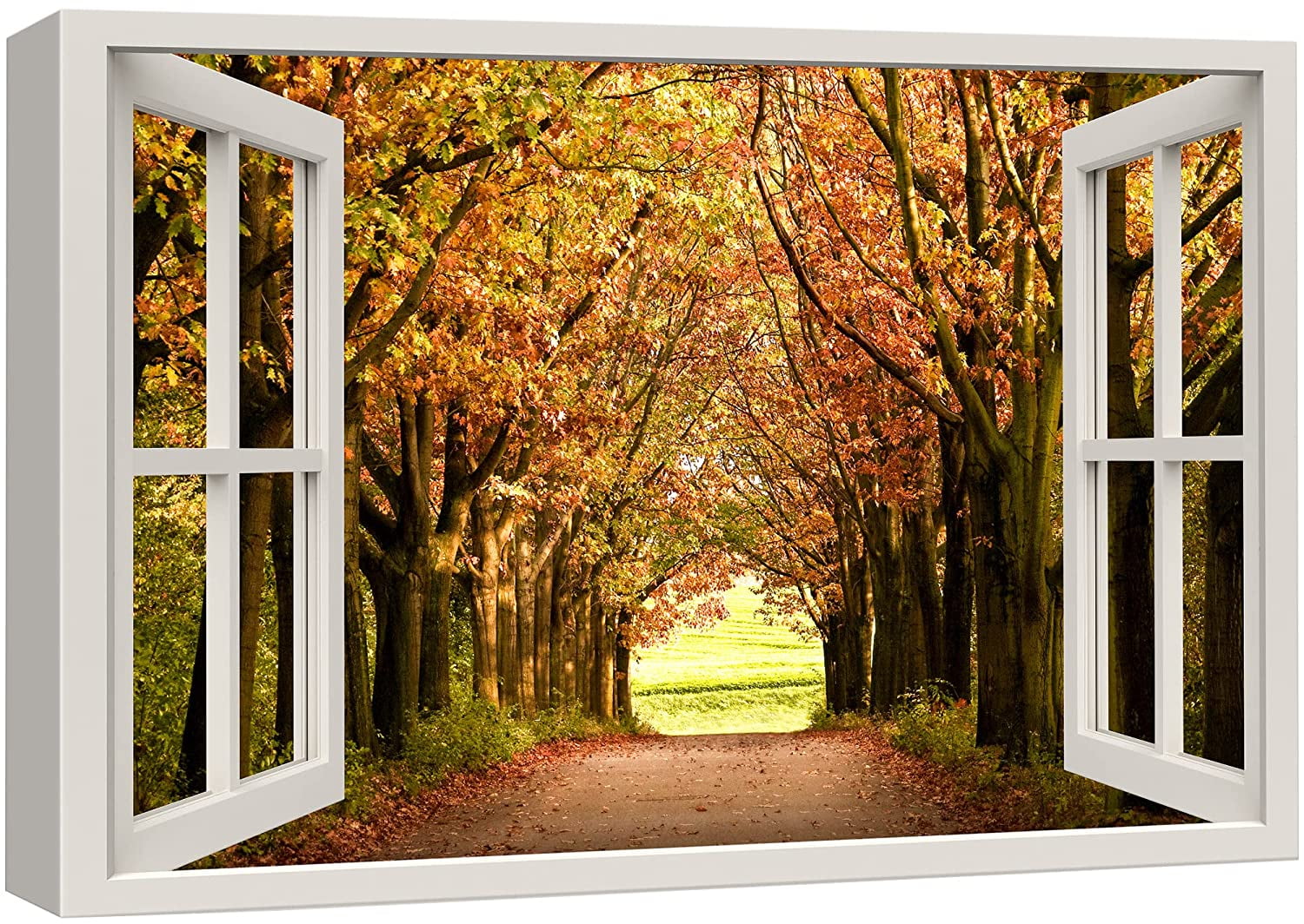 wall26 Canvas Print Wall Art Window View Orange Tree Autumn Forest Path ...