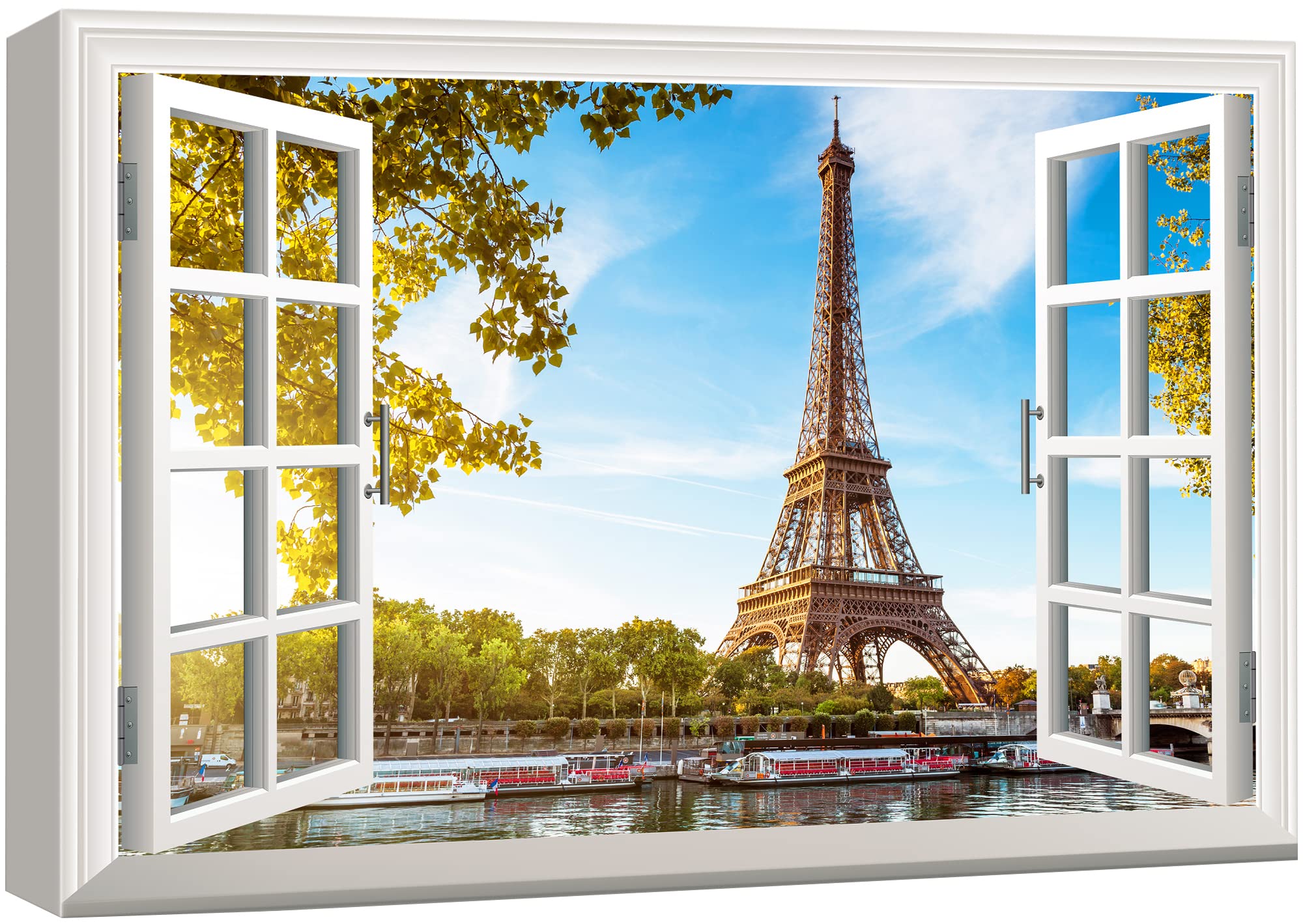 wall26 Canvas Print Wall Art Window View Paris Eiffel Tower Along The ...