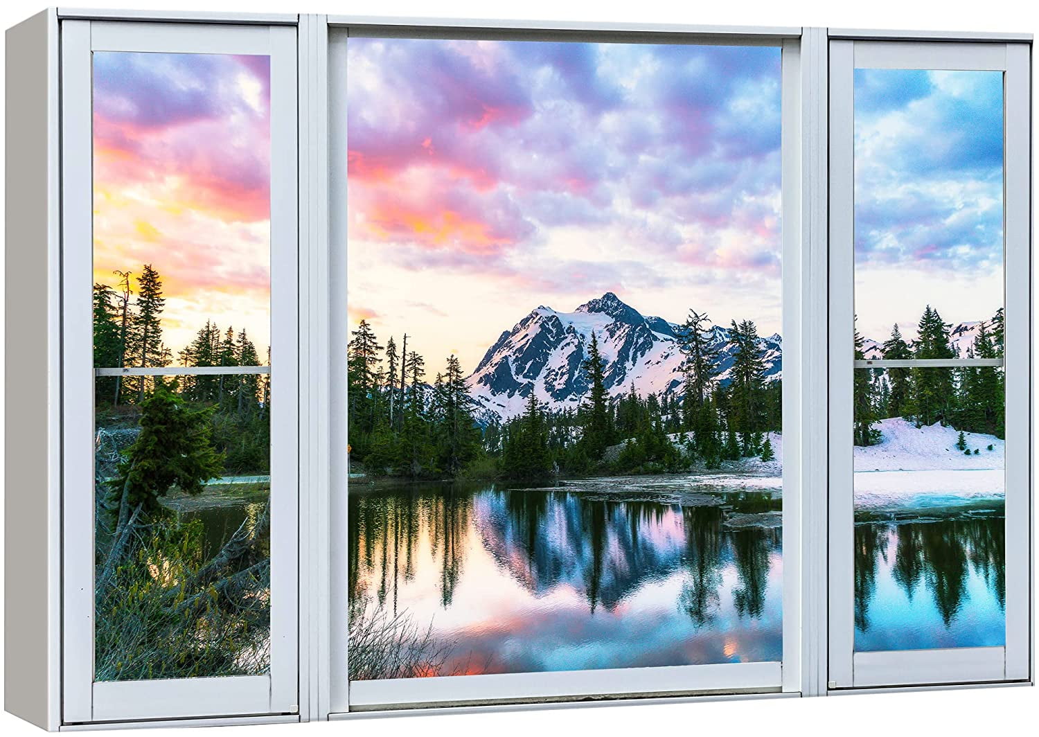 wall26 Canvas Print Wall Art Window View Pastel Sky Mountain Range ...