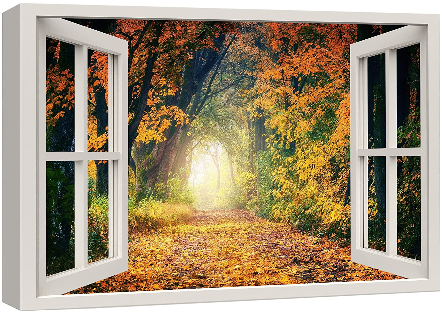 wall26 Canvas Print Wall Art Window View Path Through Autumn Fall ...