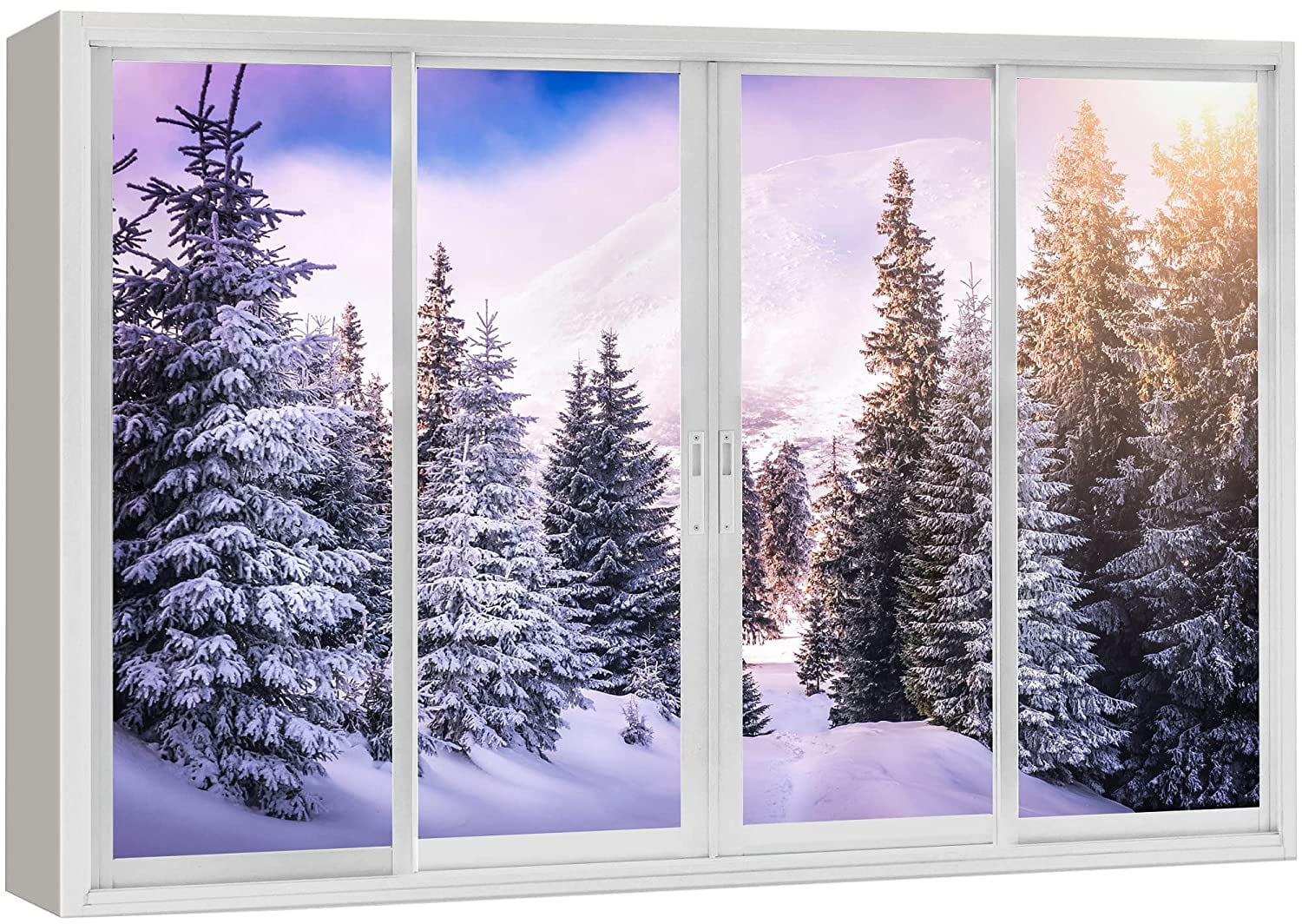 wall26 Canvas Print Wall Art Window View Purple Sunset Winter Pine Tree ...