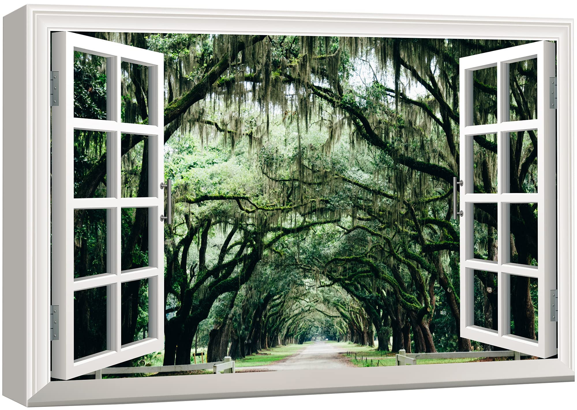 wall26 Canvas Print Wall Art Window View of Road Under Southern Trees ...