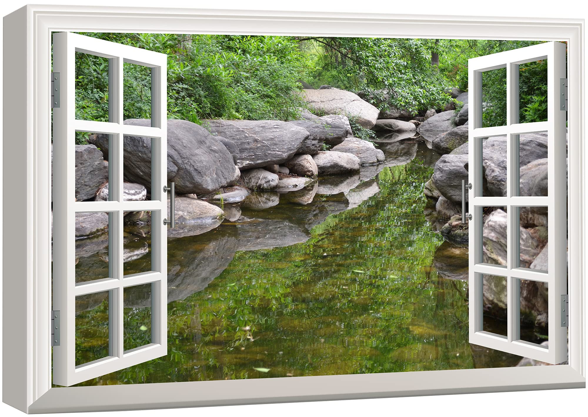 wall26 Canvas Print Wall Art Window View Rocky Green Forest Reflection ...