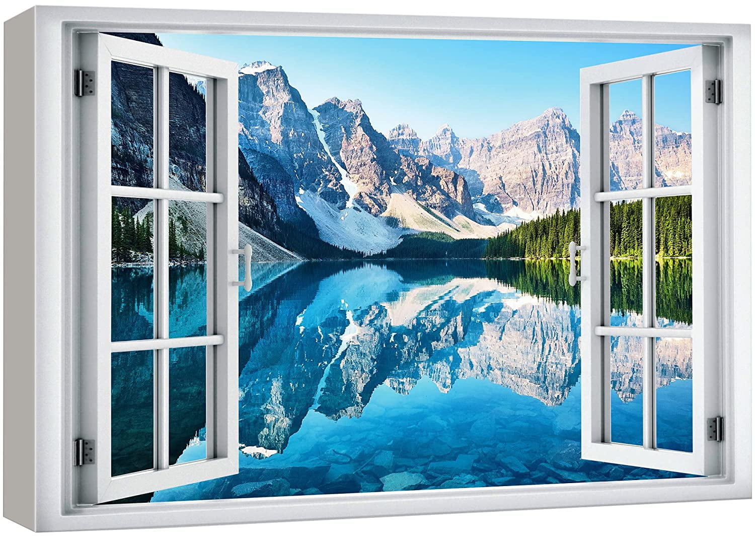 wall26 Canvas Print Wall Art Window View Rocky Mountain Forest Lake ...