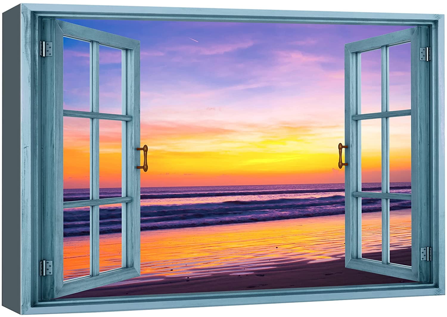 wall26 Canvas Print Wall Art Window View Rustic Purple Sunset Ocean ...