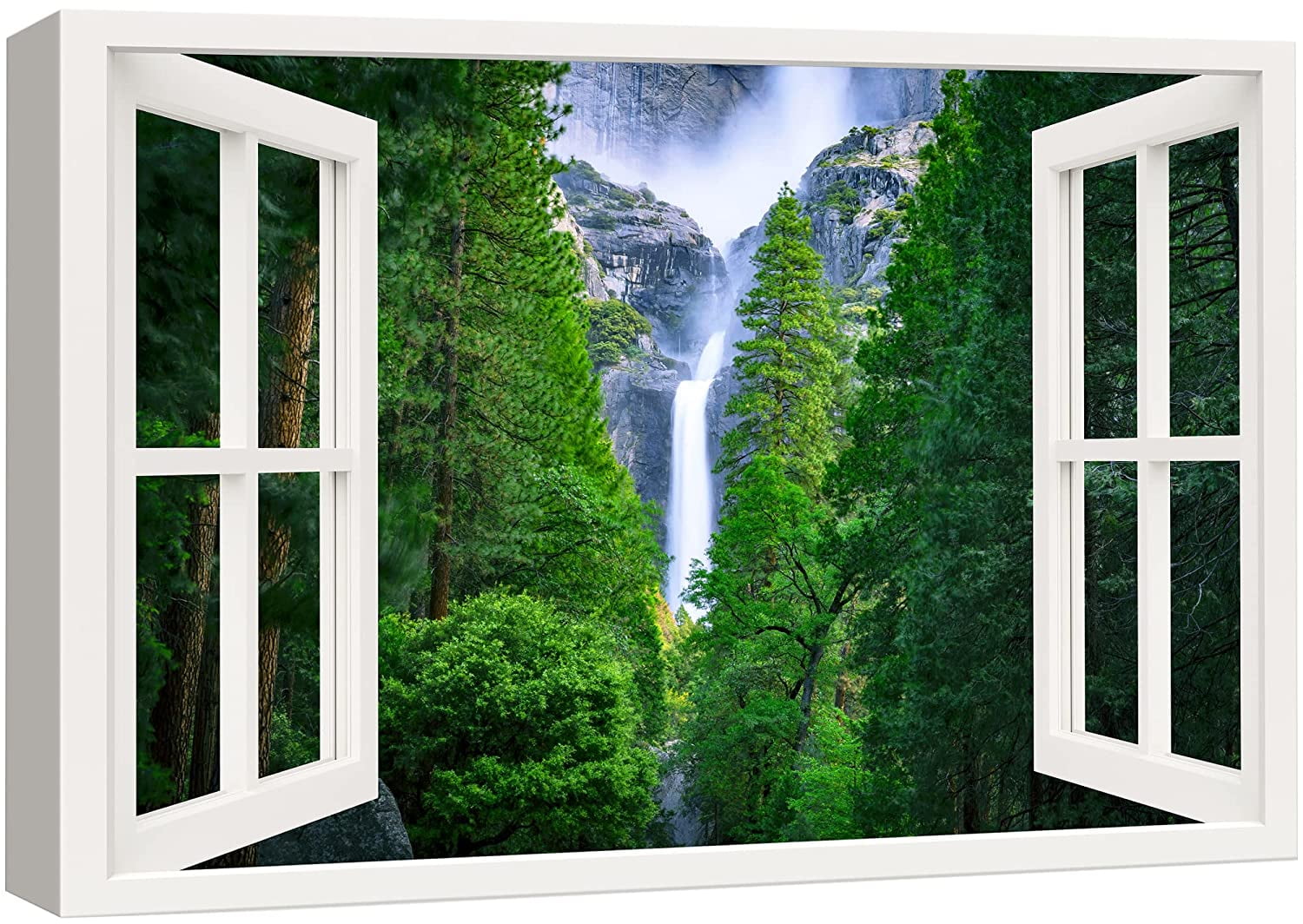 wall26 Canvas Print Wall Art Window View Rustic Waterfall Green ...