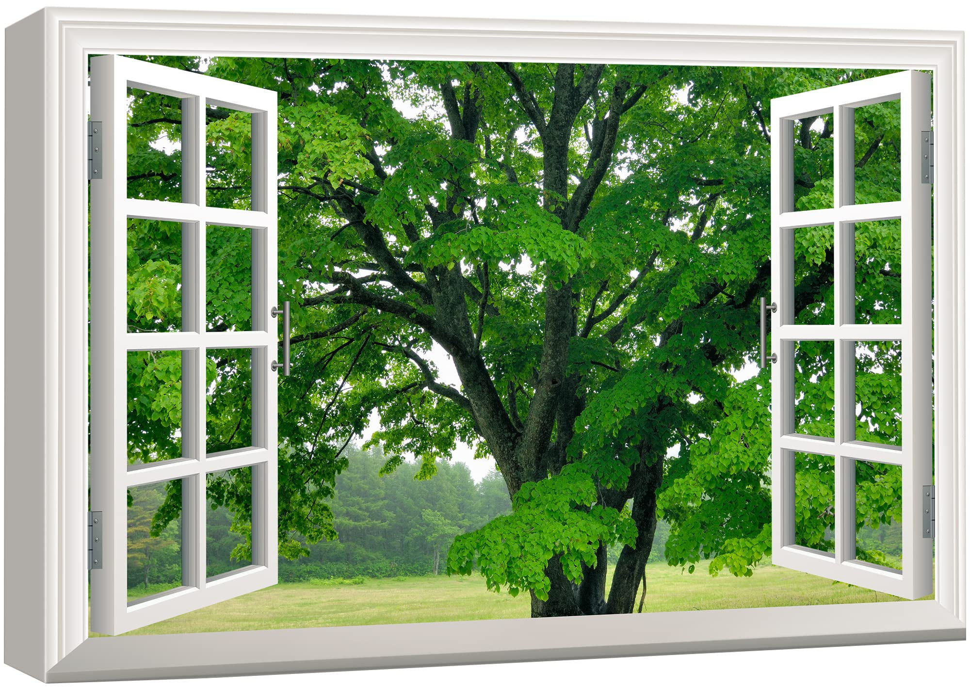 wall26 Canvas Print Wall Art Window View of Serene Green Tree Field ...