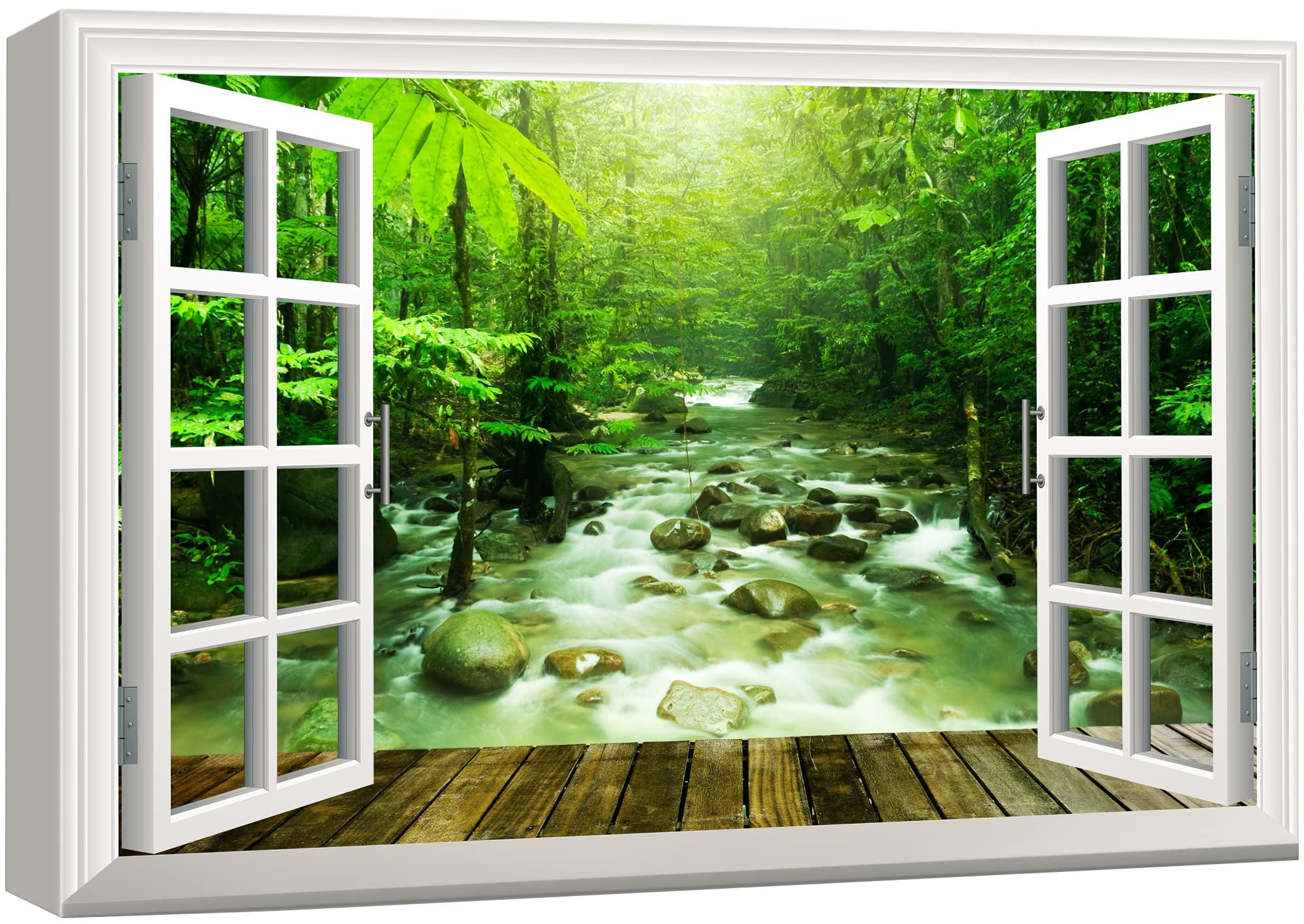 wall26 Canvas Print Wall Art Window View of Serene Jungle River Nature ...