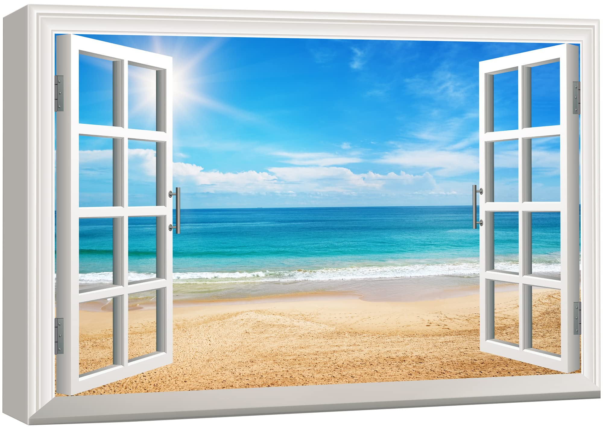 wall26 Canvas Print Wall Art Window View of Shining Sun Over Beach ...