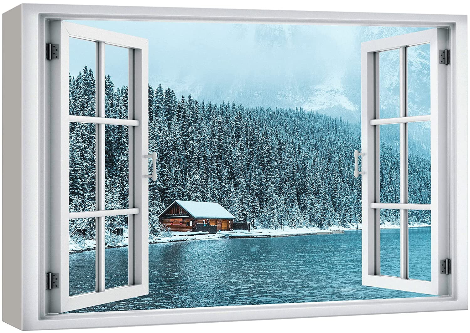 wall26 Canvas Print Wall Art Window View Snowy Pine Tree Winter Forest ...