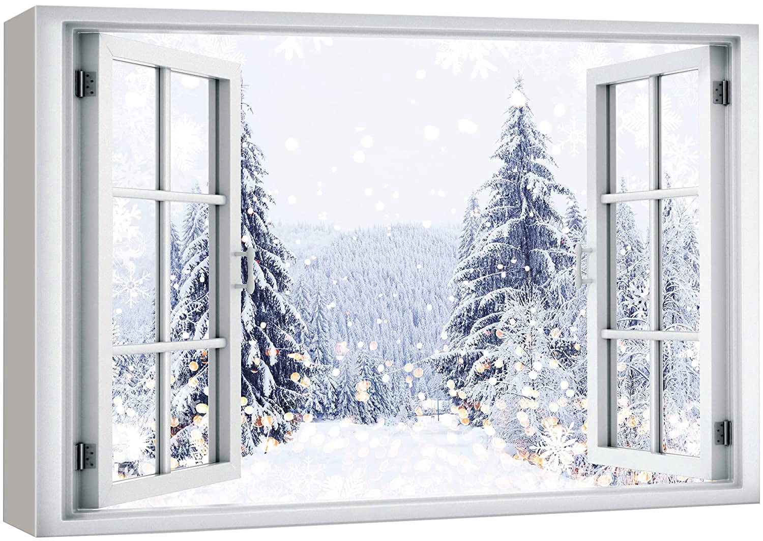 wall26 Canvas Print Wall Art Window View Snowy Winter Pine Tree Forest ...