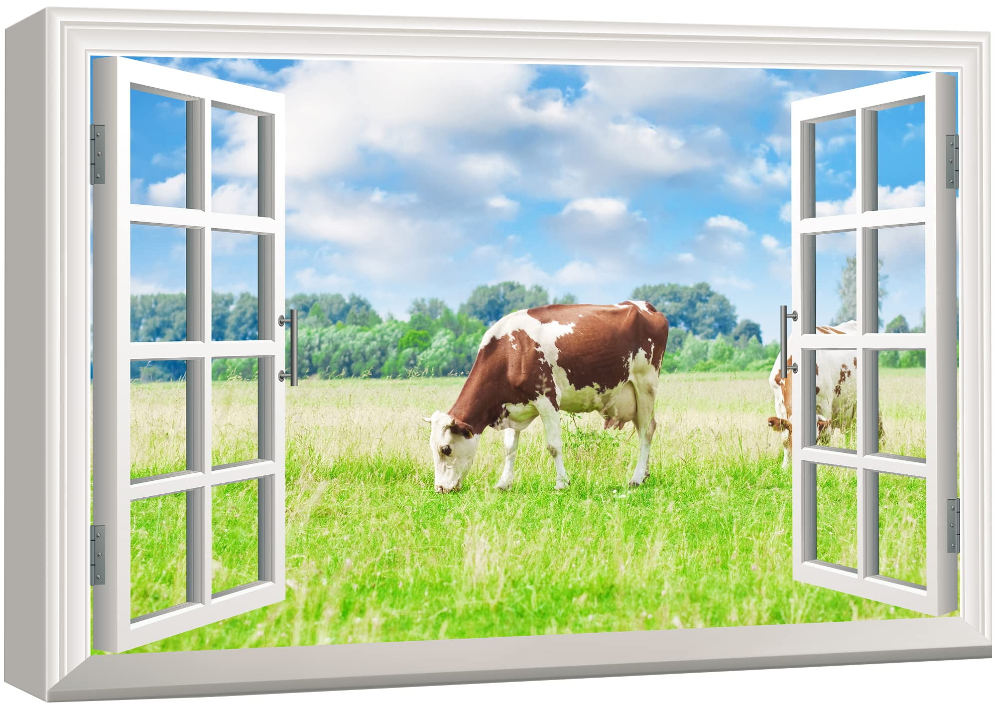 wall26 Canvas Print Wall Art Window View of Spotted Brown Cow Duo ...