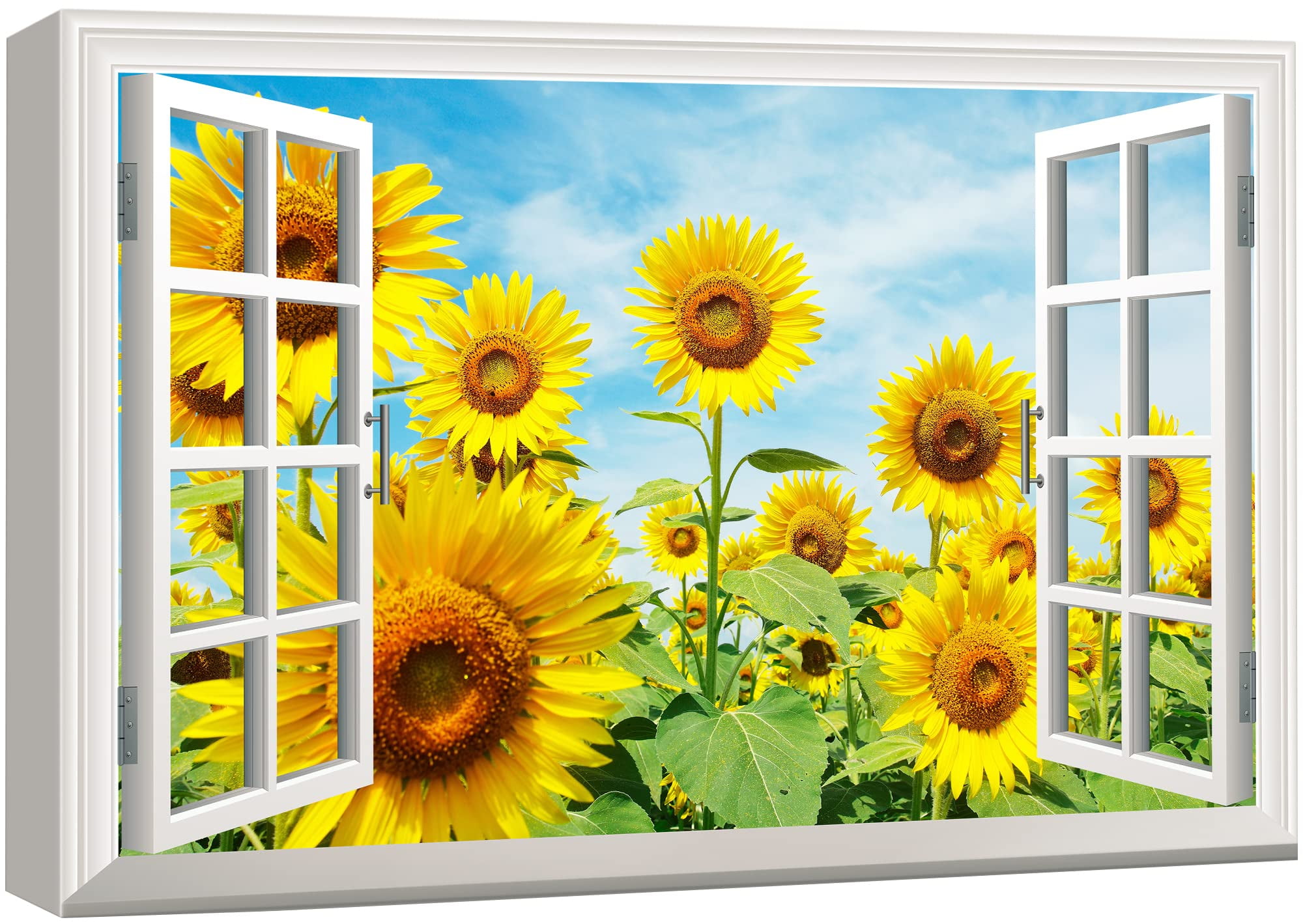 wall26 Canvas Print Wall Art Window View of Sunflower Field Nature ...