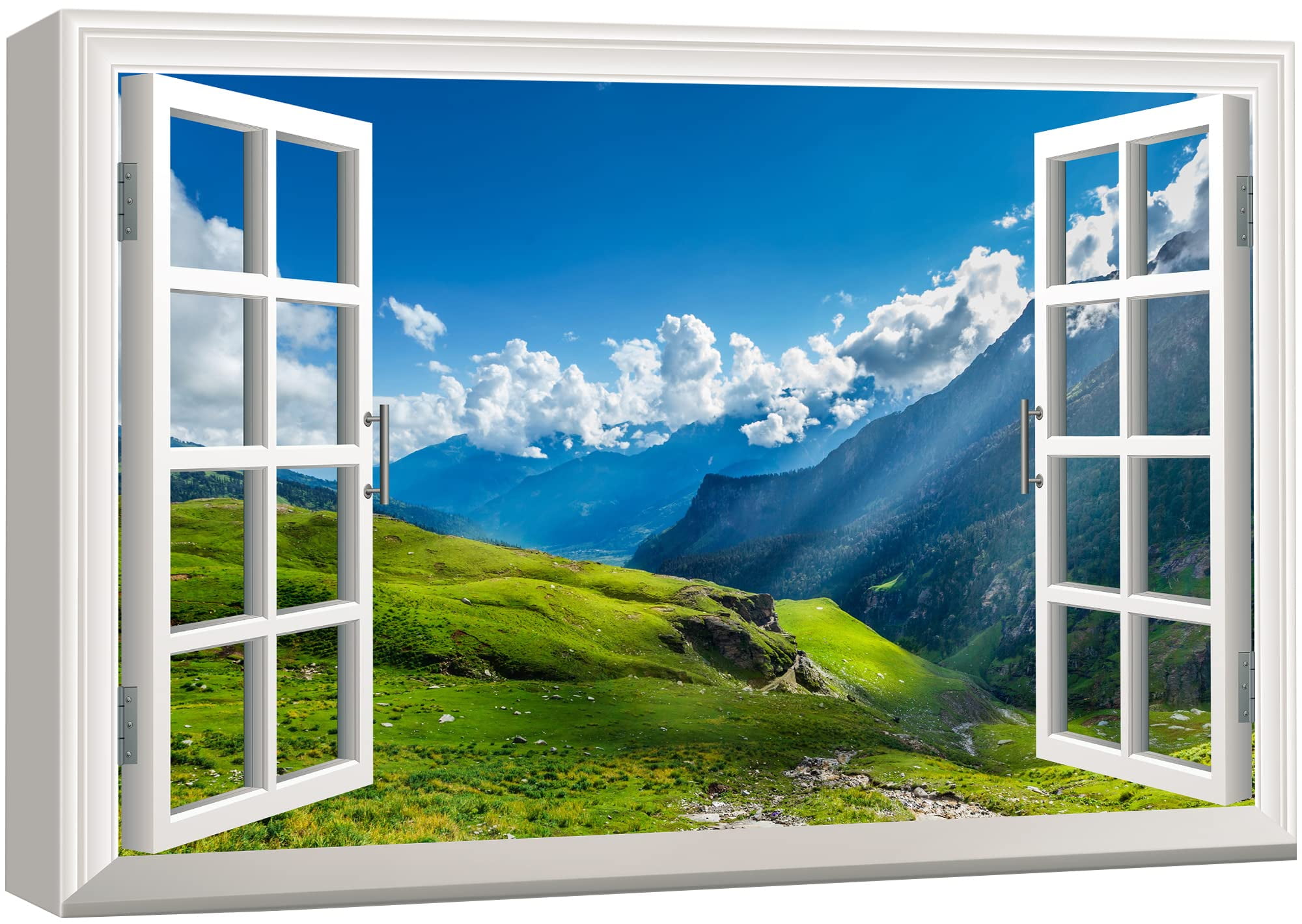 wall26 Canvas Print Wall Art Window View of Sunlight Over Mountain ...