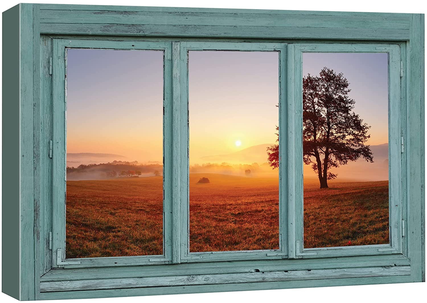 wall26 Canvas Print Wall Art Window View of Sunrise Over Misty Field ...