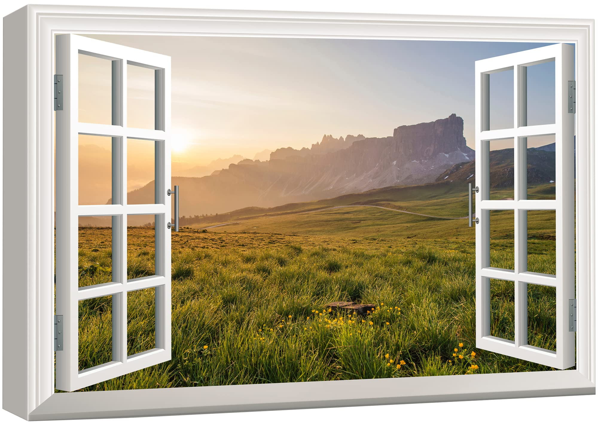 wall26 Canvas Print Wall Art Window View of Sunset Mountain Meadow ...