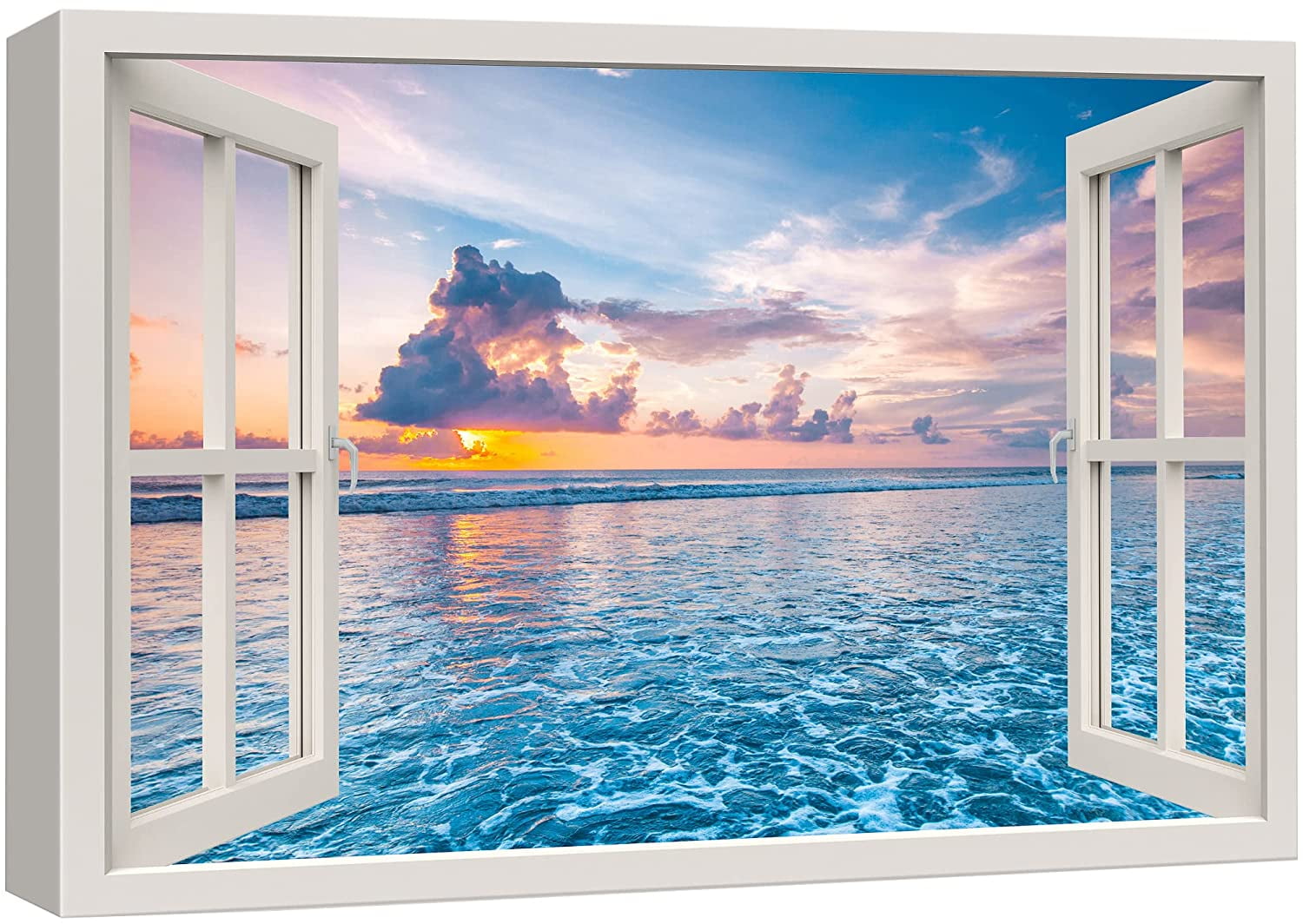 wall26 Canvas Print Wall Art Window View Sunset Sky Blue Ocean Tropical ...