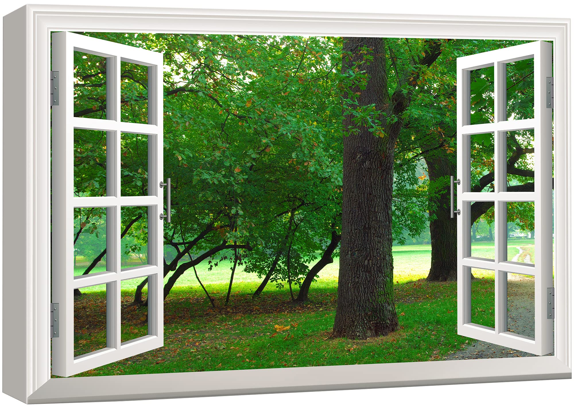 wall26 Canvas Print Wall Art Window View to Trees in Green Forest ...
