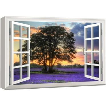Wall26 Creative Window View Canvas Prints Wall Art - Peaceful Lake in ...