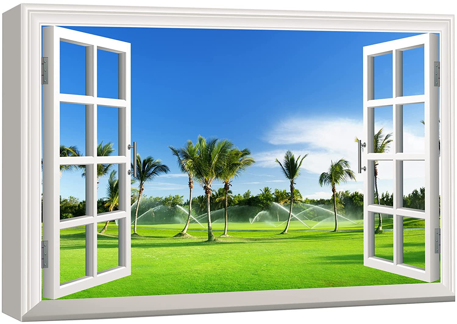 wall26 Canvas Print Wall Art Window View of Tropical Island Golf Course ...