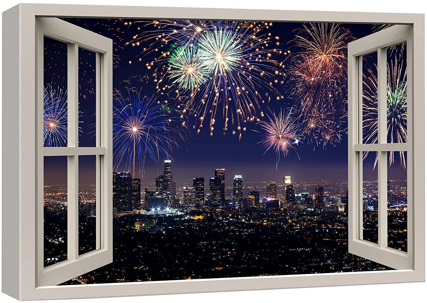 wall26 Canvas Print Wall Art Window View Vibrant 4th of July Firework ...