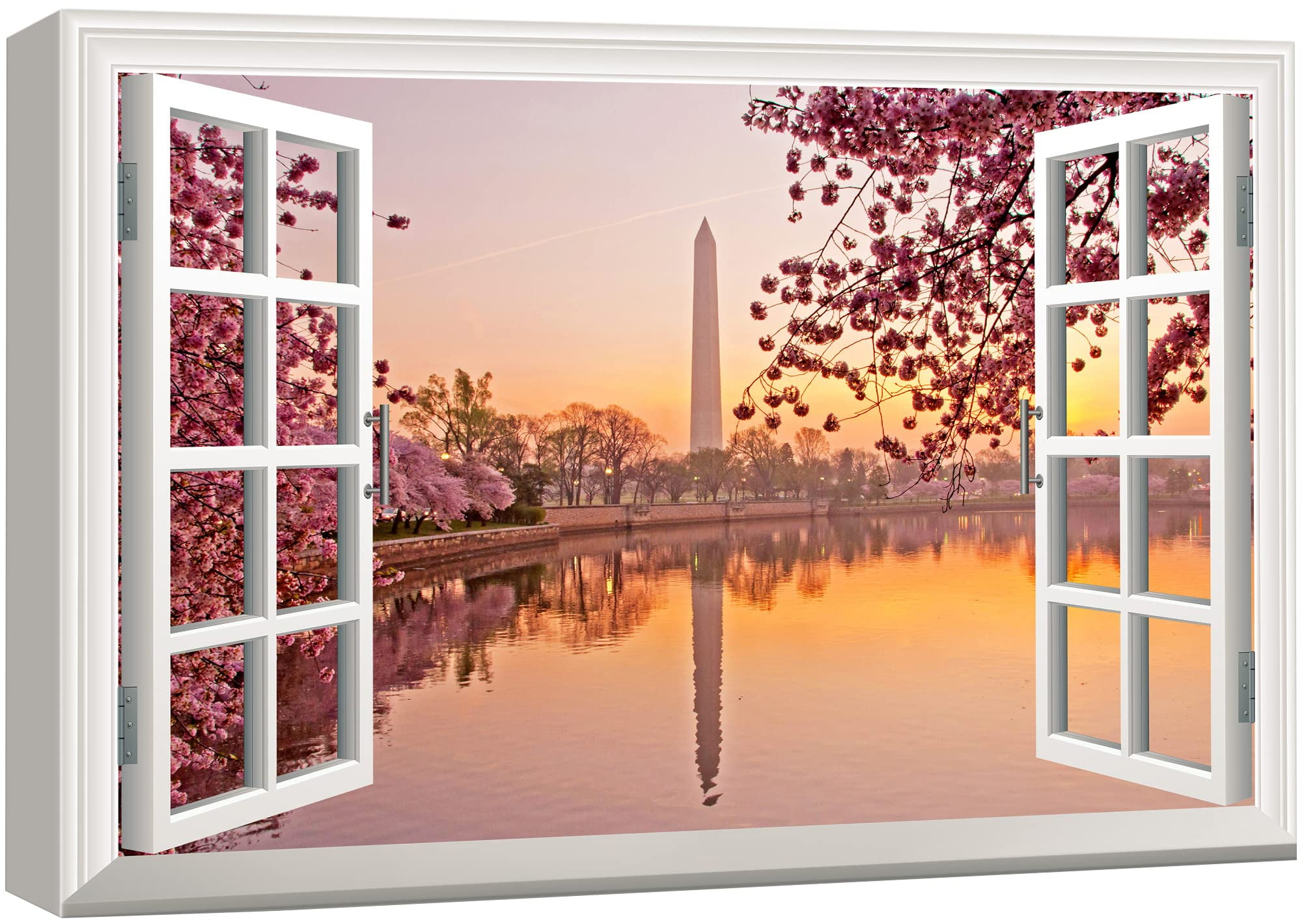 wall26 Canvas Print Wall Art Window View Washington Monument & Cherry ...