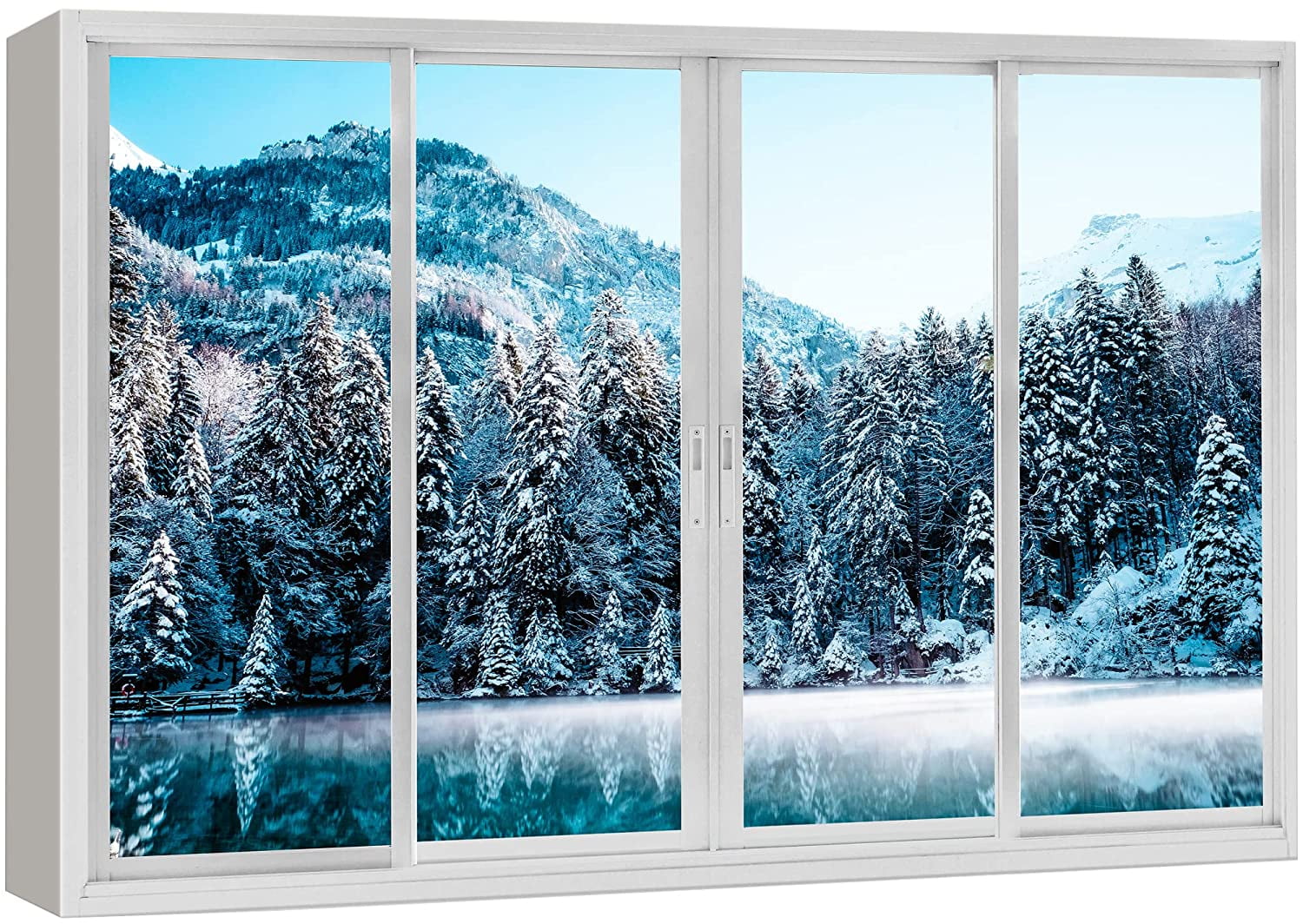 wall26 Canvas Print Wall Art Window View Winter Wonderland Snow Pine ...