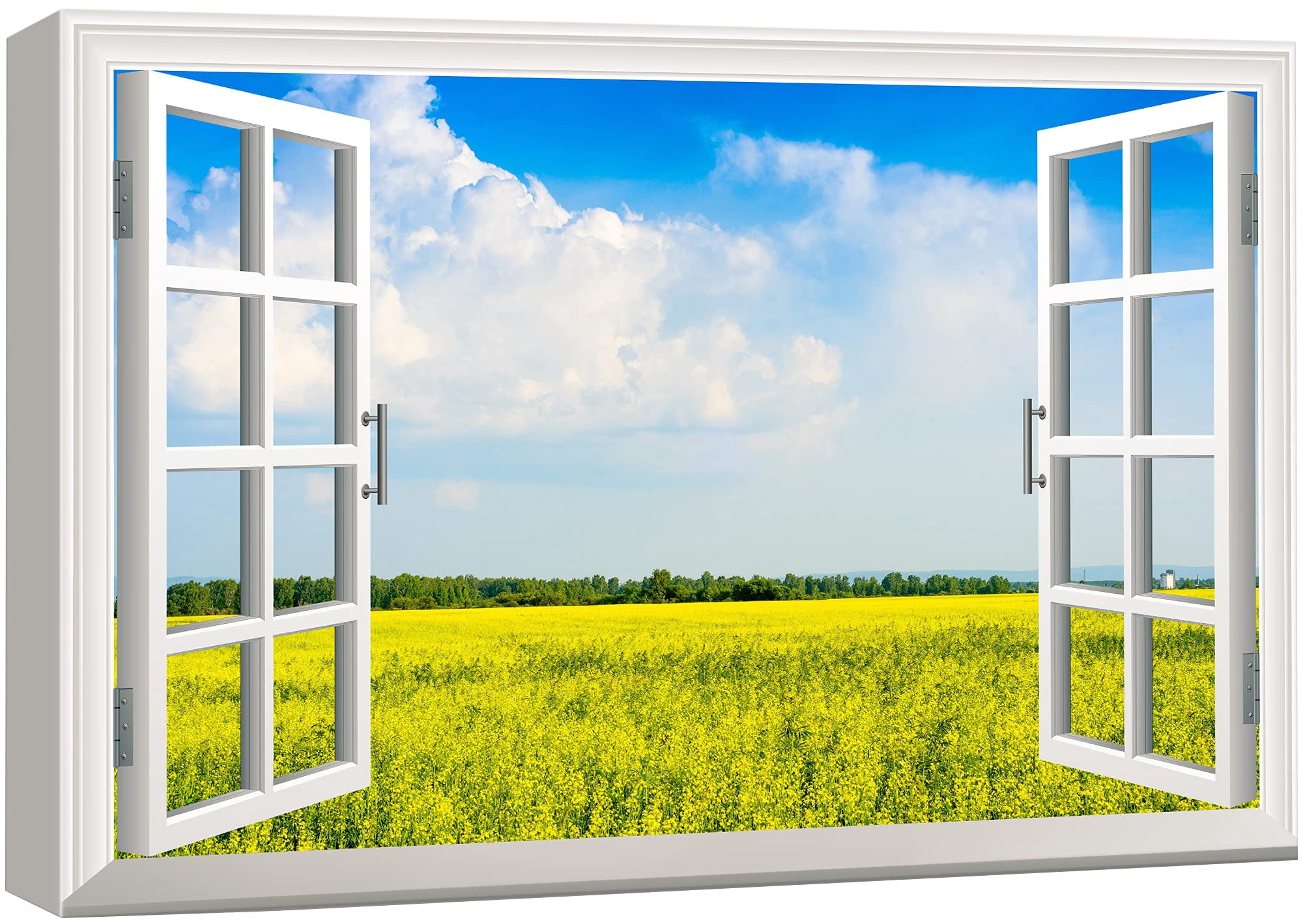 wall26 Canvas Print Wall Art Window View of Yellow Daisies & Trees ...
