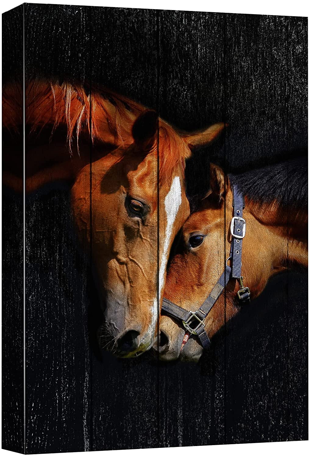 wall26 Canvas Print Wall Art Wood Panel Mother Child Horse Portrait Nature Animals Digital Art ...