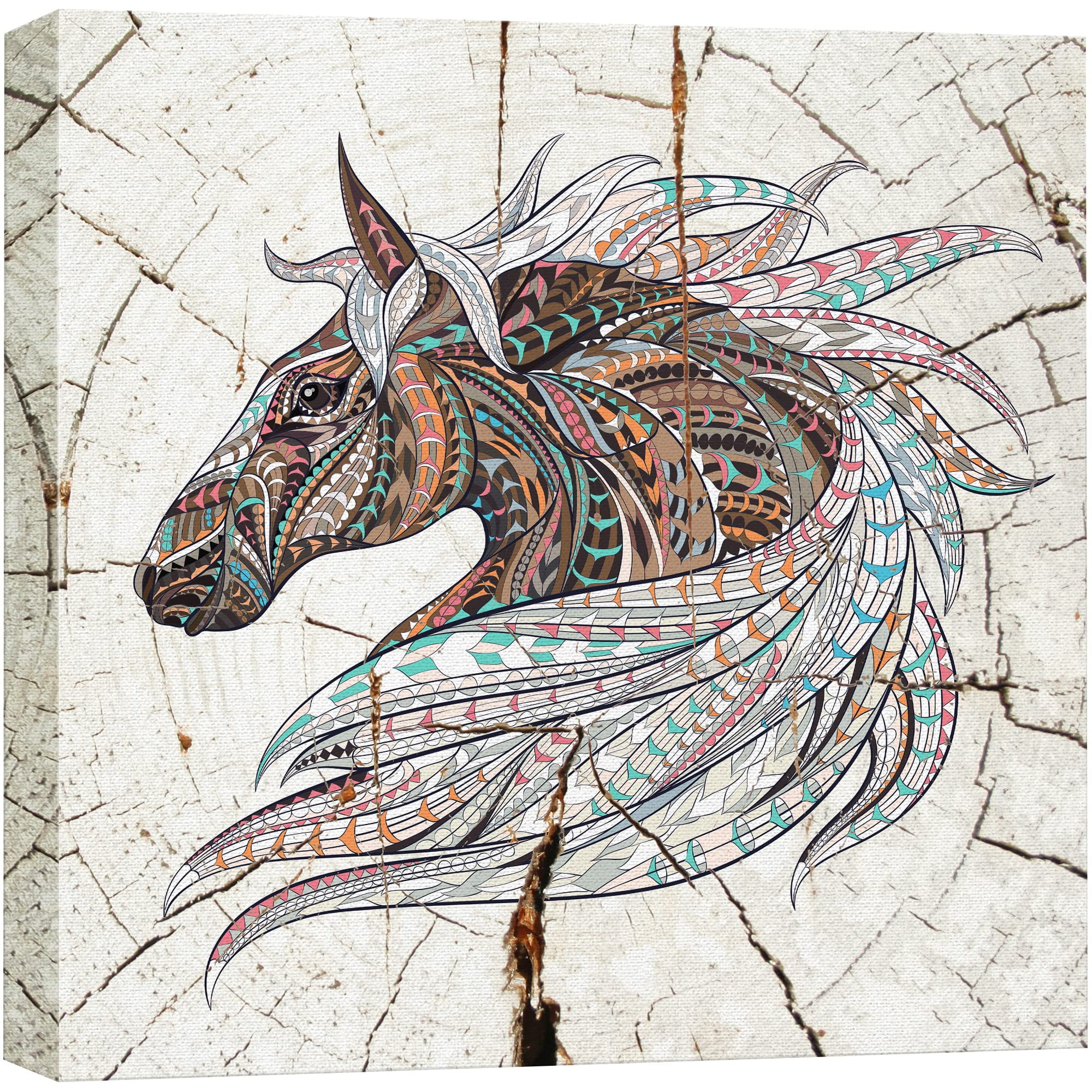 wall26 Canvas Print Wall Art Wood Ring Effect Tribal Pattern Horse ...