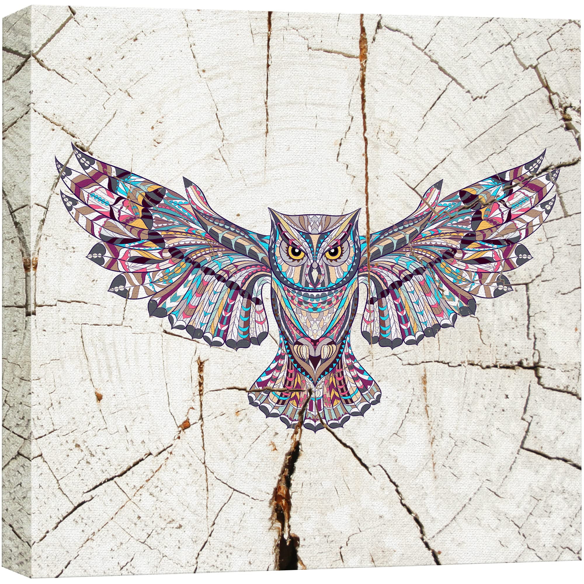 wall26 Canvas Print Wall Art Wood Ring Effect Tribal Pattern Owl ...