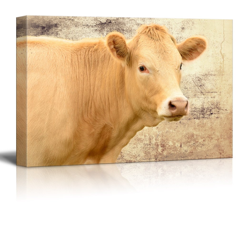 wall26 - Canvas Print Wall Art - Yellow Cattle on Rustic Abstract ...