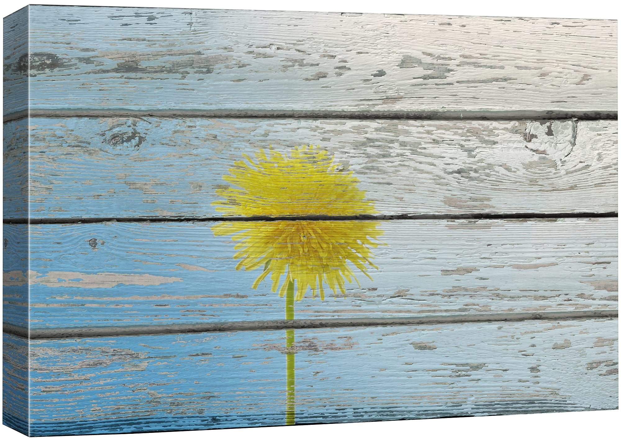 wall26 Canvas Print Wall Art Yellow Dandelion & Blue Sky on Wood Panels ...