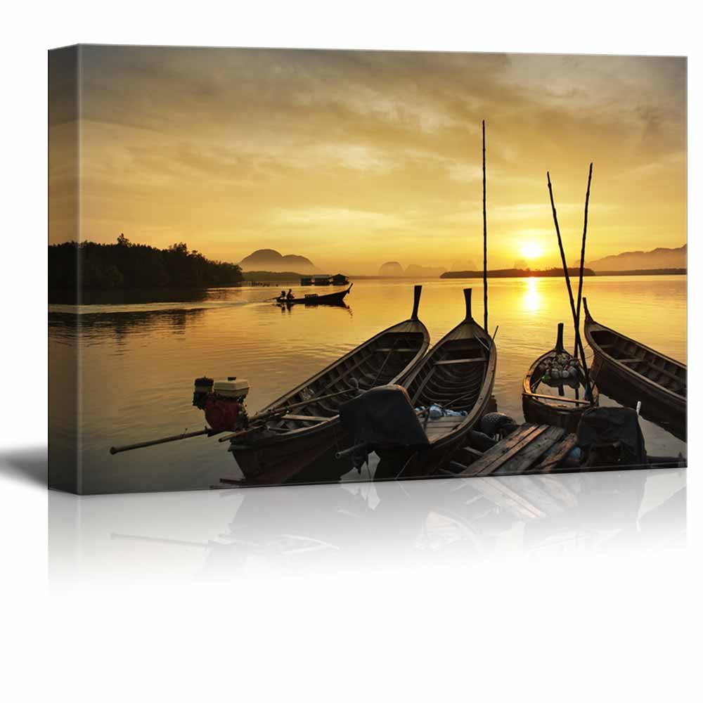 wall26 - Canvas Prints Wall Art - Docked Canoes at Sunset | Modern Wall ...