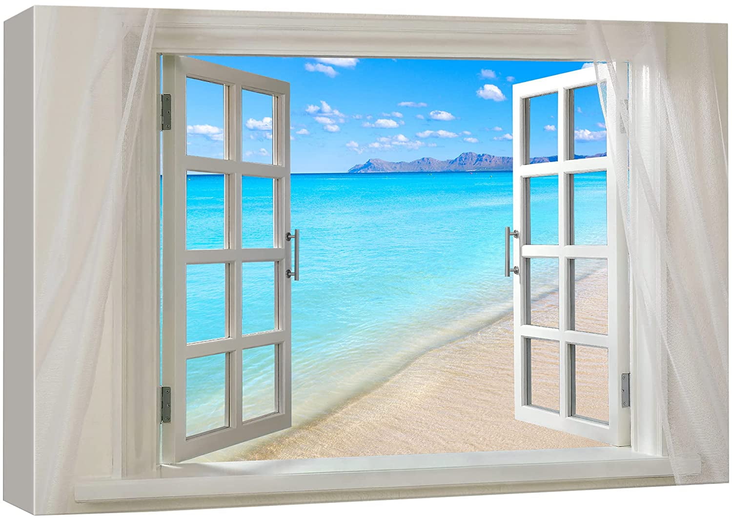 wall26 - Canvas Prints Wall Art - Glimpse into Clear Sea and Beach Out of Open Window | Modern ...
