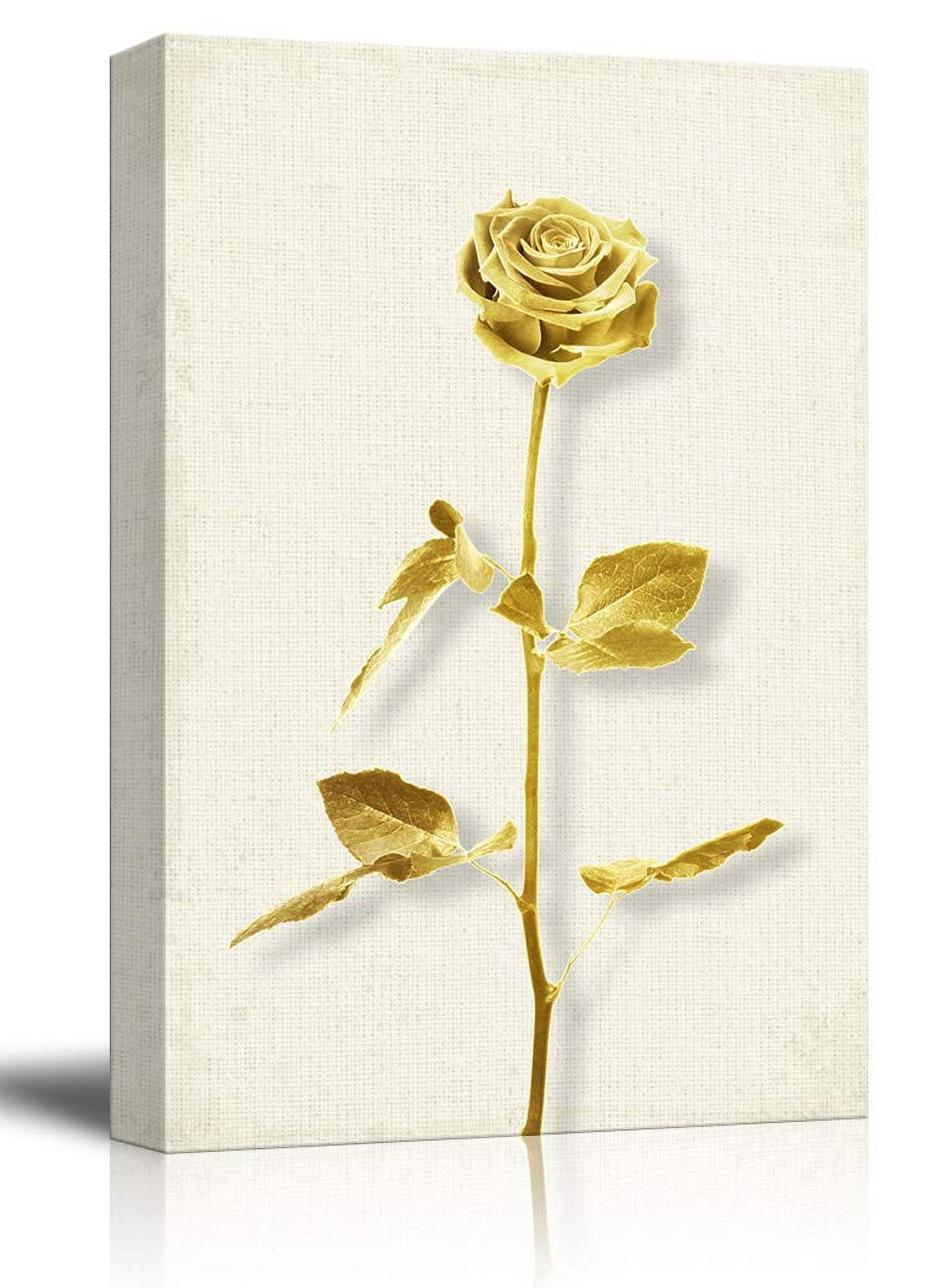 wall26 - Canvas Wall Art - 3D Effect Gold Rose on Rustic Texture ...