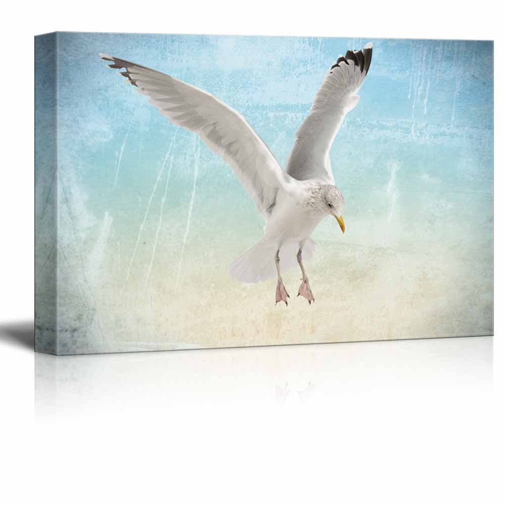 wall26 - Canvas Wall Art - A Flying Seagull on Abstract Seascape ...