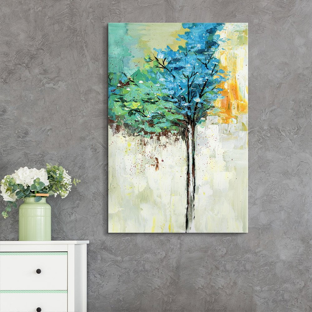 wall26 - Canvas Wall Art - Abstract Oil Painting Style Colorful Tree ...