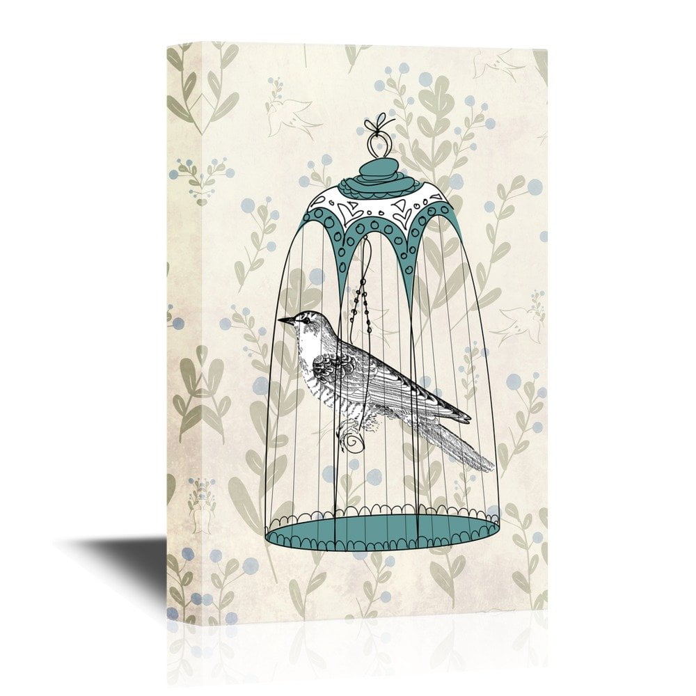 wall26 - Canvas Wall Art - Bird Inside a Beautiful Bird Cage with ...