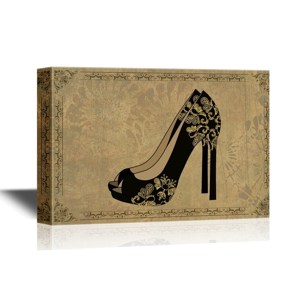 wall26 - Canvas Wall Art - Black Highheels with Floral Pattern on ...