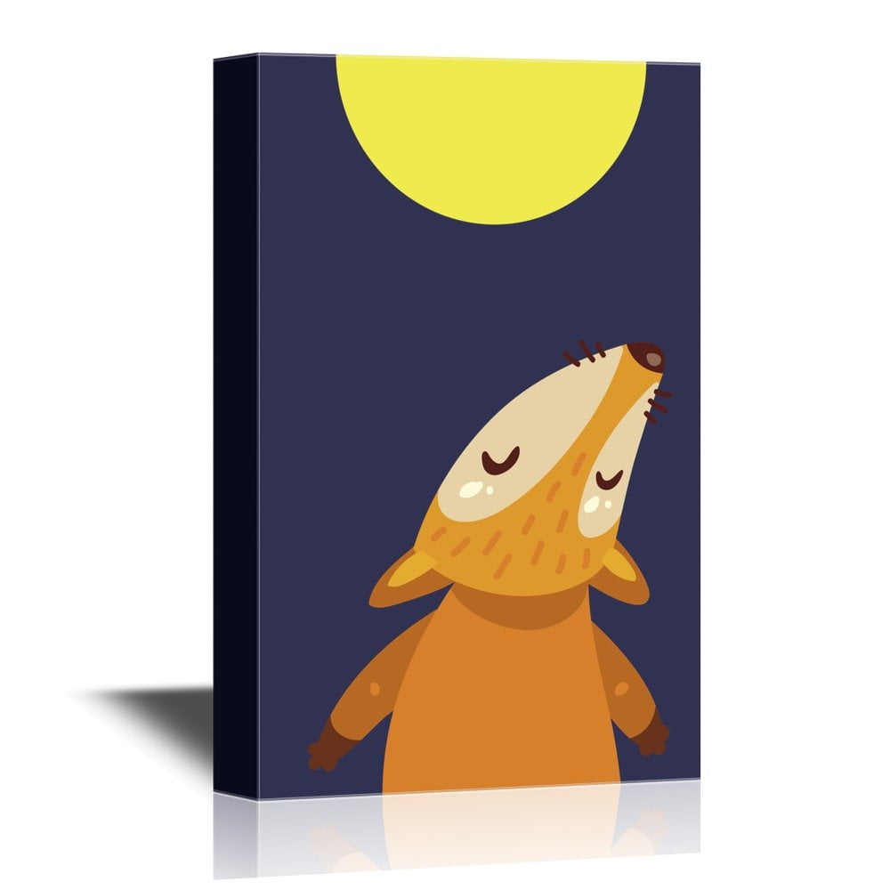 wall26 - Canvas Wall Art - Cartoon Fox Howling Towards The Full Moon ...