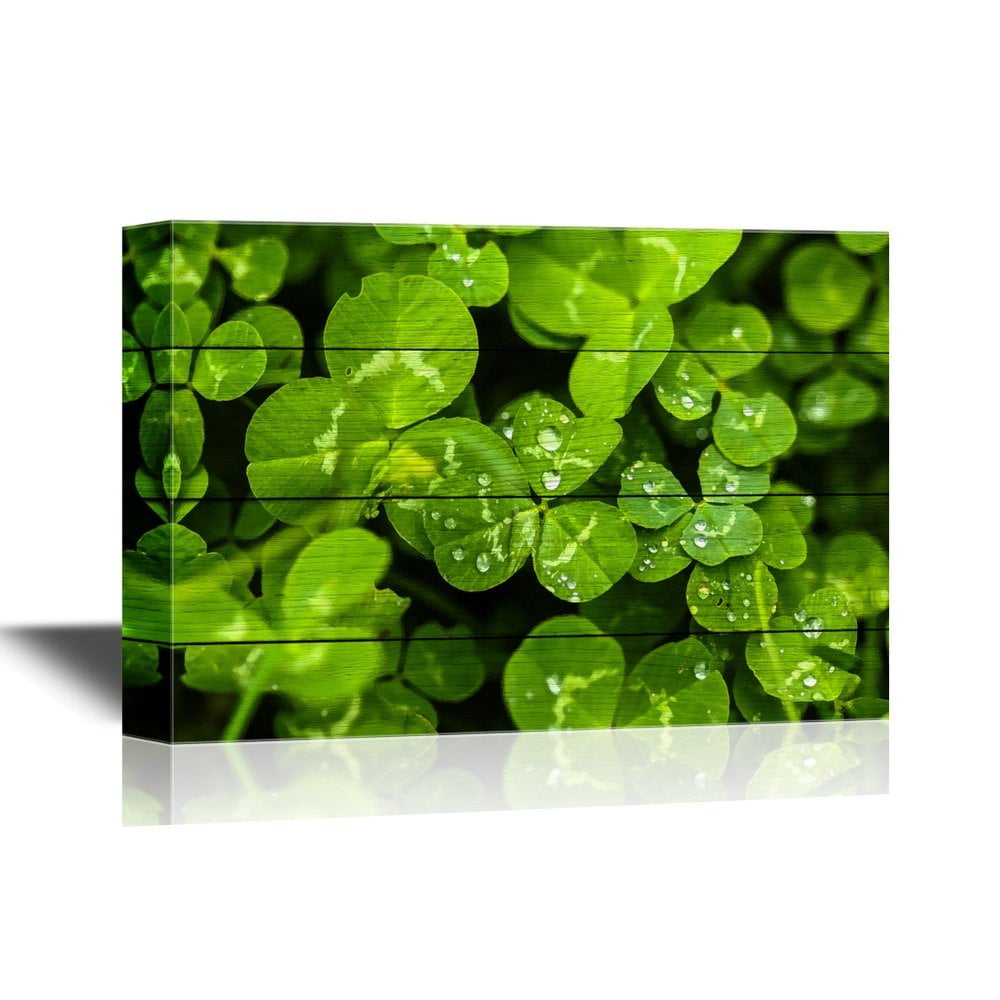 wall26 - Canvas Wall Art - Clover Leaves on a Rustic Wood Style ...