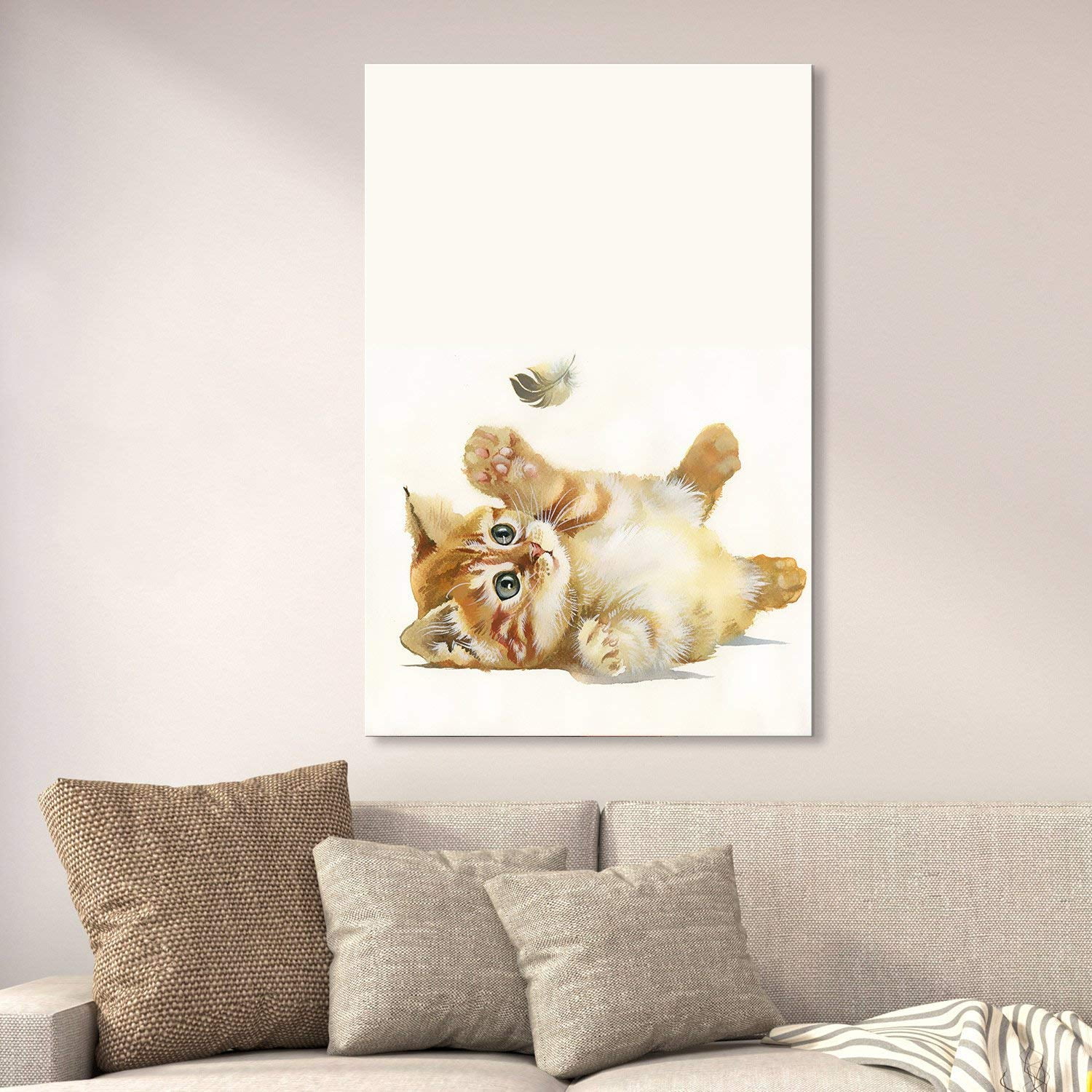 wall26 Canvas Wall Art - Cute Little Kitty Playing with a Flying ...