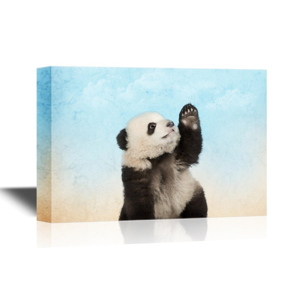 wall26 - Canvas Wall Art - Cute Panda Raising Its Hand - Gallery Wrap ...