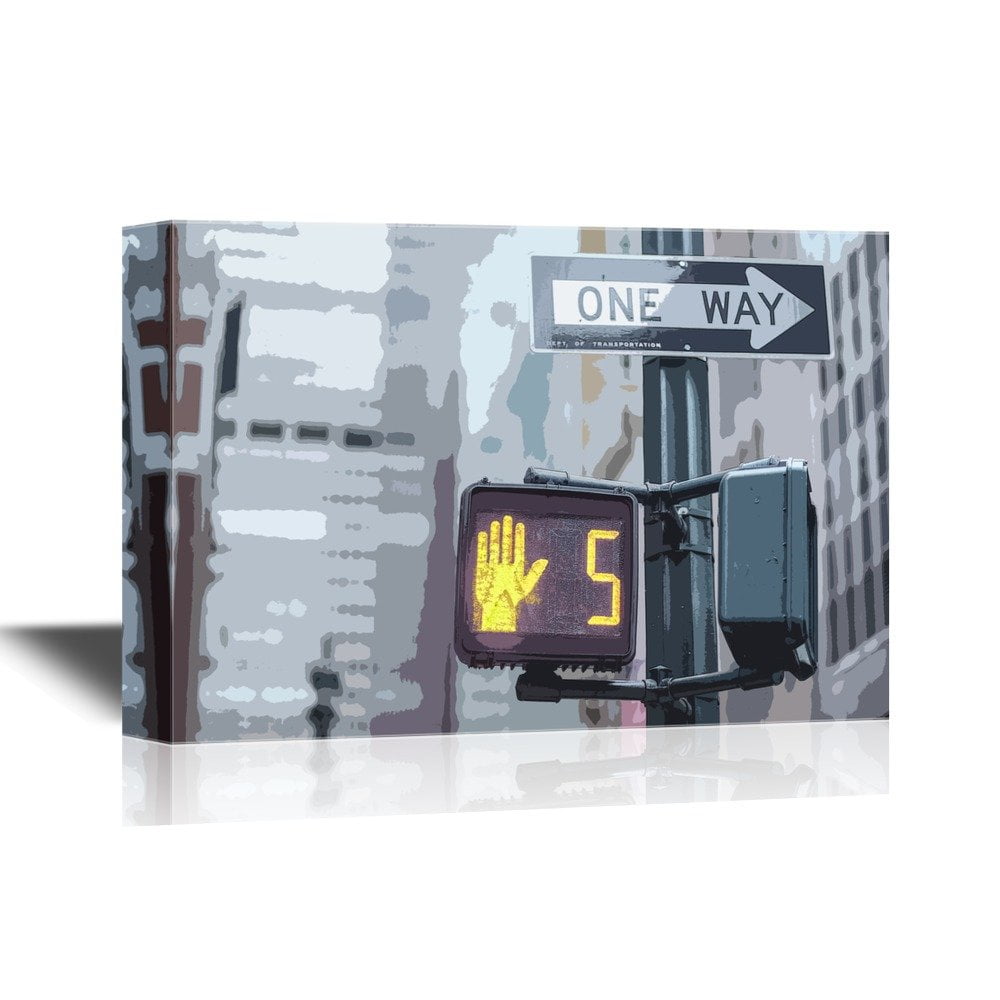 wall26 - Canvas Wall Art - Don't Walk New York Traffic Sign on Blurred ...