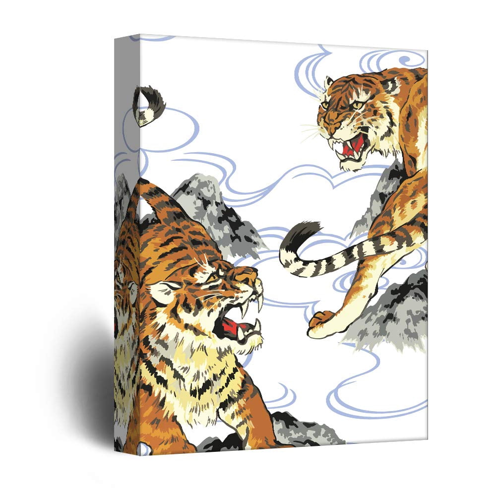 wall26 - Canvas Wall Art - Drawing of Two Angry Tigers - Giclee Print ...